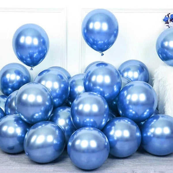 10pk 10-inch Metallic Chrome Blue Latex Balloons | Online Party Supplies