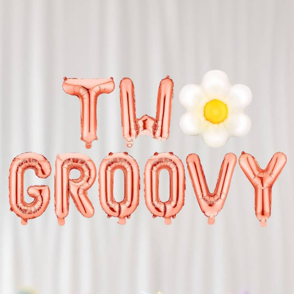Rose Gold Two Groovy Daisy Foil Balloon Banner