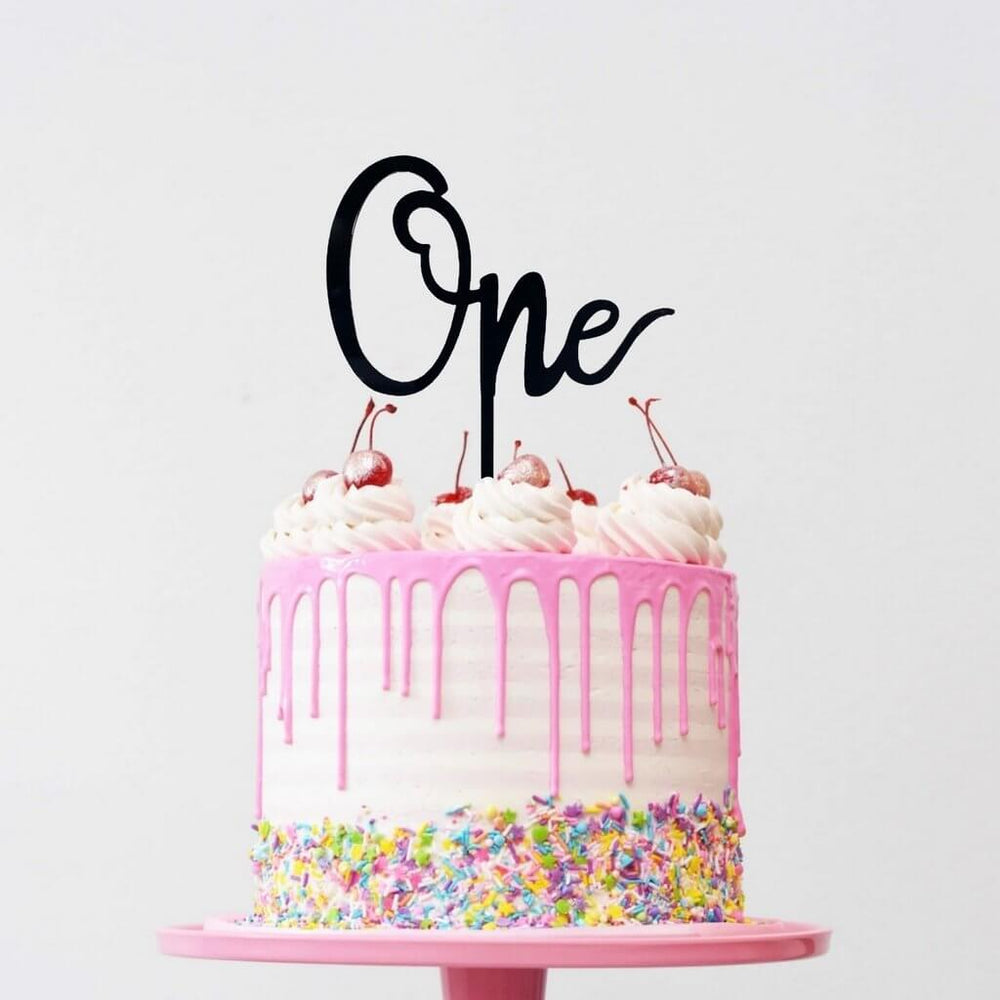 Acrylic Black 'One' Script Happy First Birthday Cake Topper