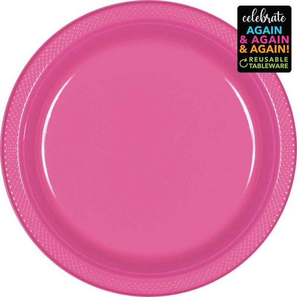 20pk Premium Plastic Plates 26cm - Bright Pink
