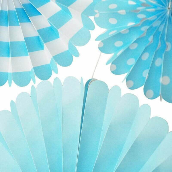 Baby Blue Hanging Decorative Paper Fans 4pk