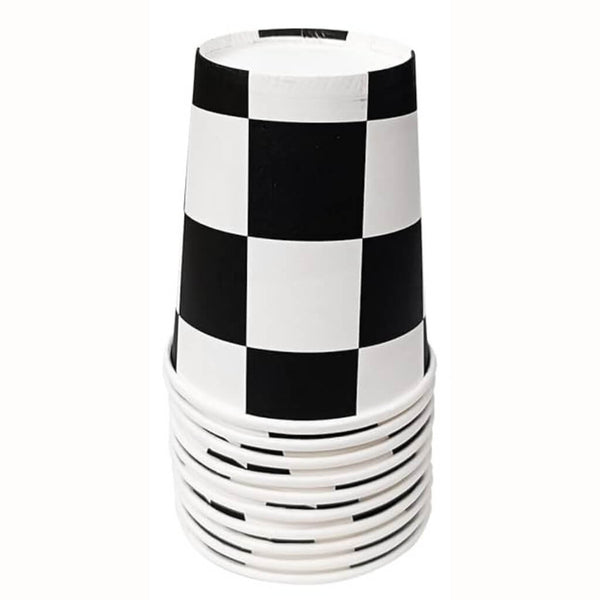 Car Racing Checkered Paper Party Cups 266ml 10pk