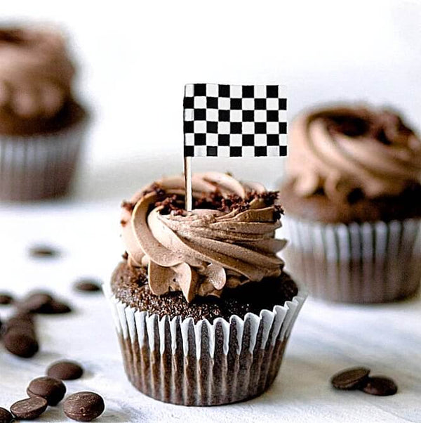 Black & White Checkered Flag Cupcake Picks 24pk