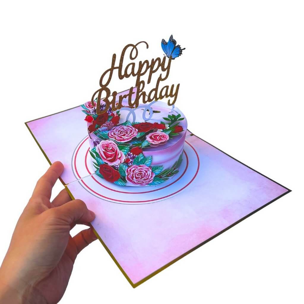 Delux Embossed Floral Happy Birthday Cake Pop Up Card | Party Supplies