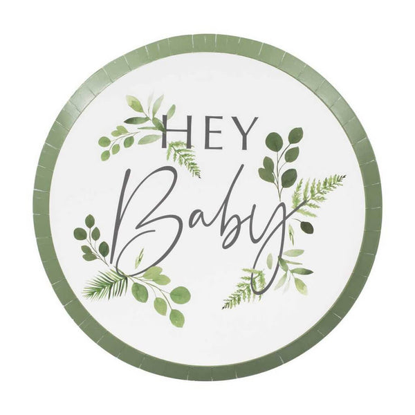 8pk Botanical Hey Baby Baby Shower Paper Plates