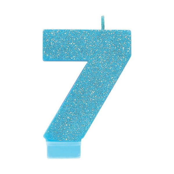 Glitter Blue Number 7 Candle