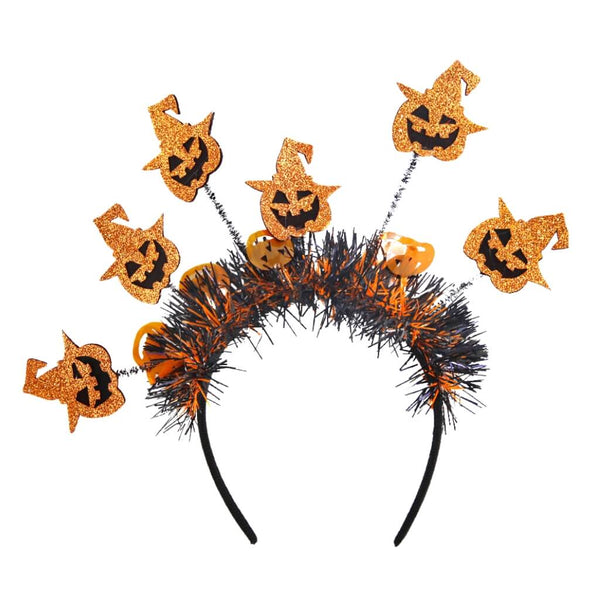 Glitter Orange Spooky Pumpkin Foil Tinsel Headband