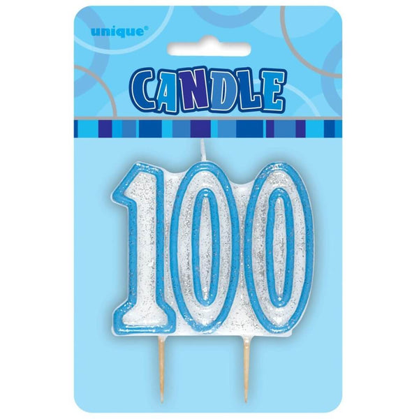 Glitz Blue Numeral Birthday Candle - Age 100