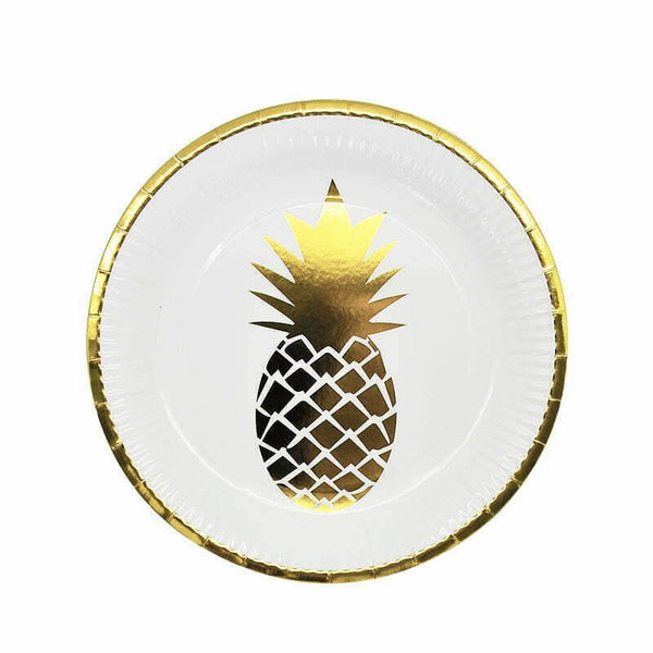 Gold Foil Pineapple Paper Plates 23cm 6pk | Party Supplies