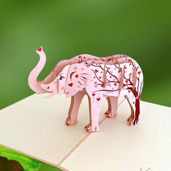 Handmade Pink Elephant 3D Pop Up Greeting Card