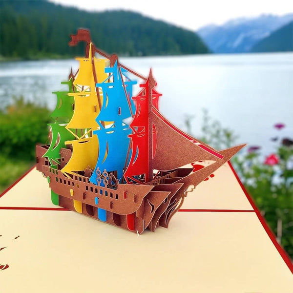 Handmade Rainbow Pirate Ship Pop Up Card | Party Supplies
