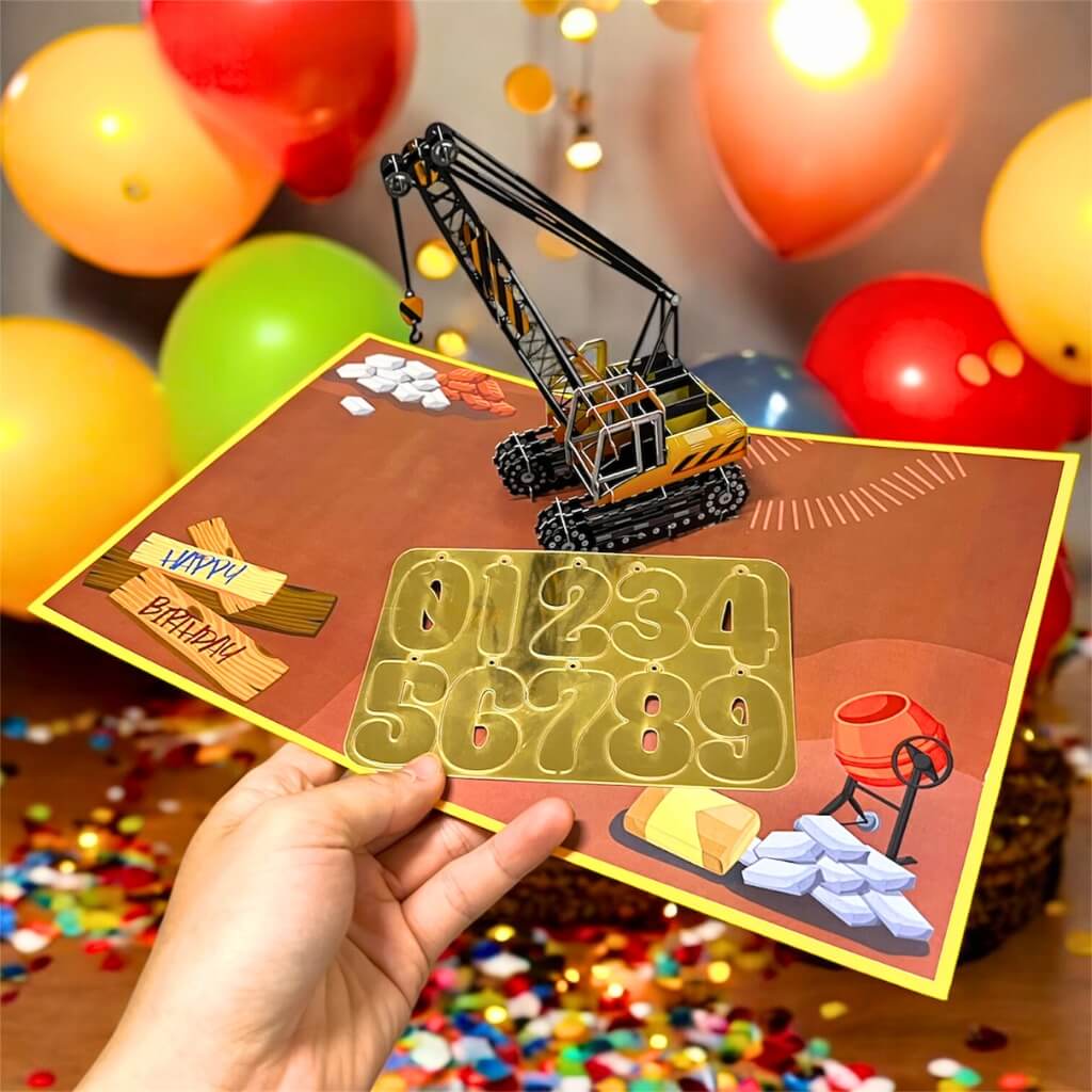 Customisable Happy Birthday All Age Crane Truck 3D Pop Card