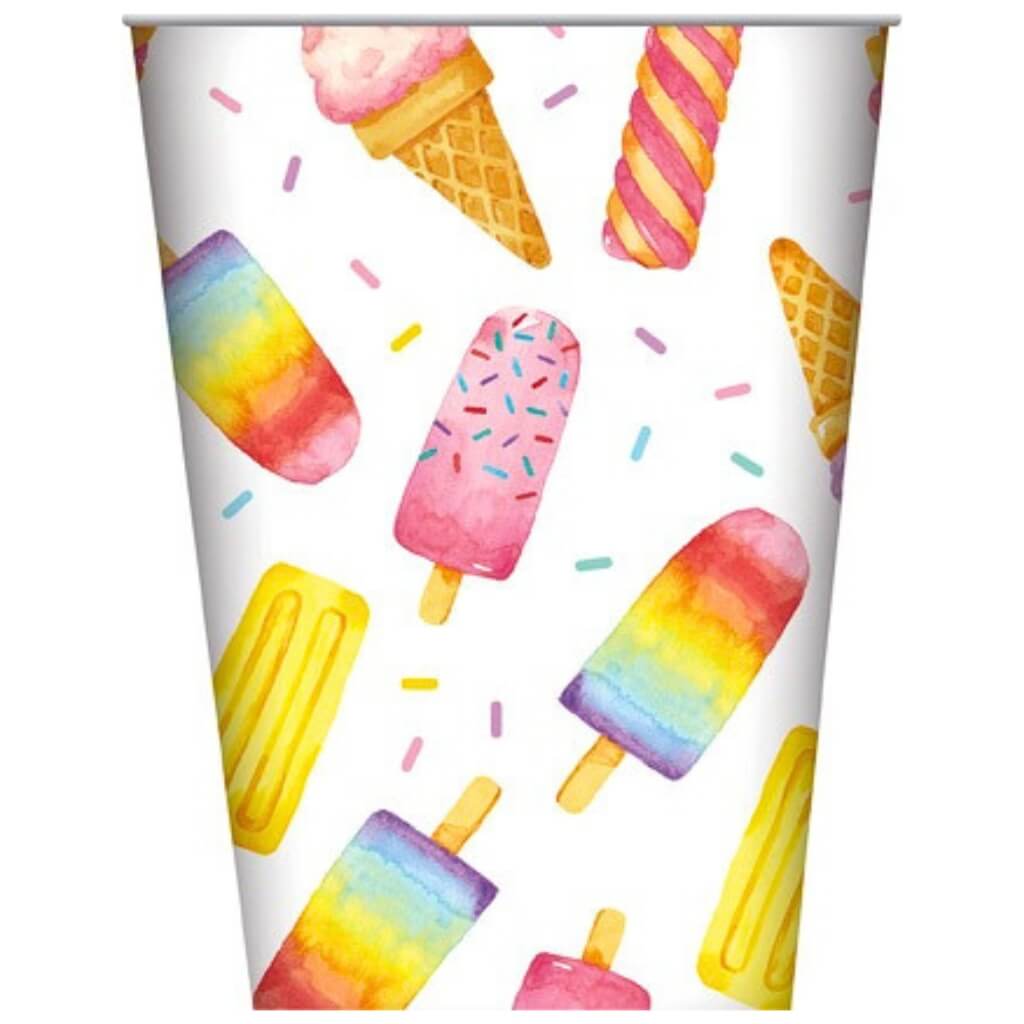 Ice cream watercolor party cups with rainbow popsicles