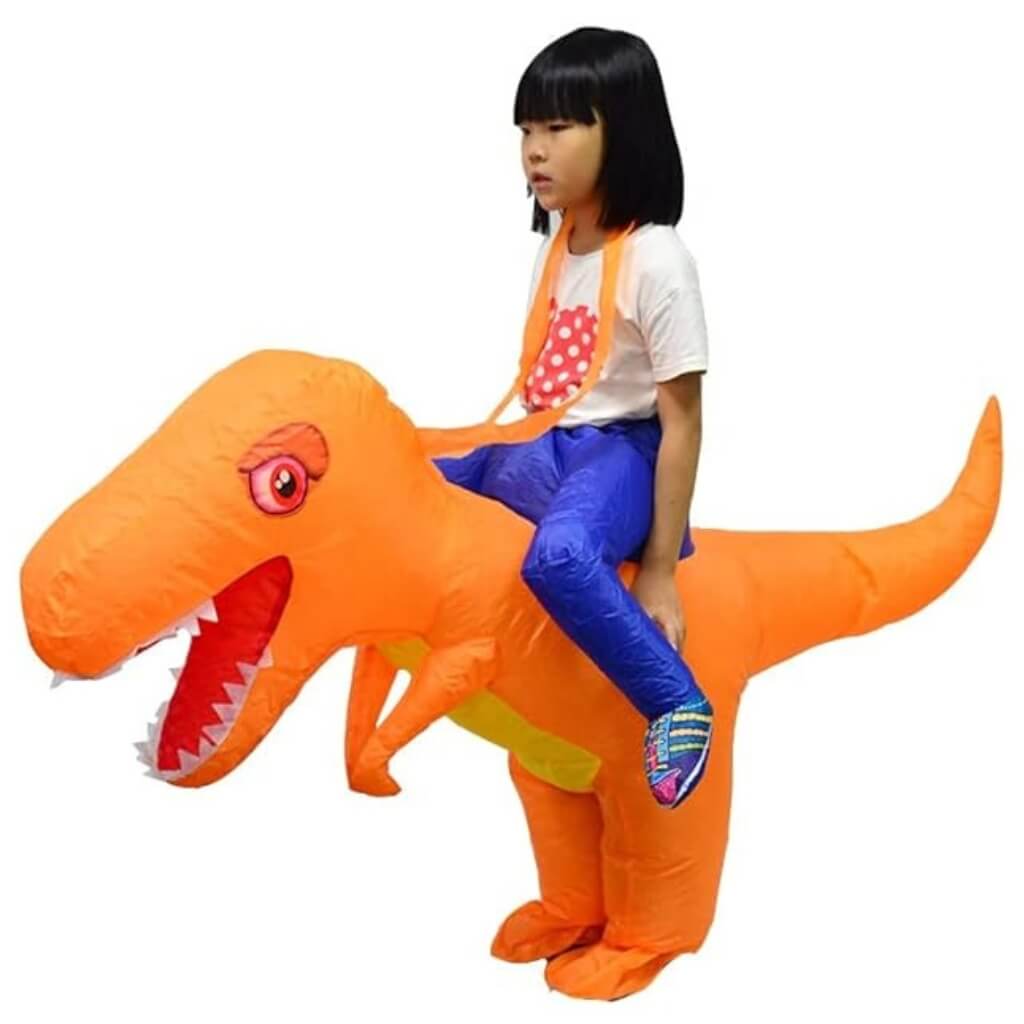 Inflatable Orange Ride On T Rex Dinosaur Costume Suit Kids Dress Up