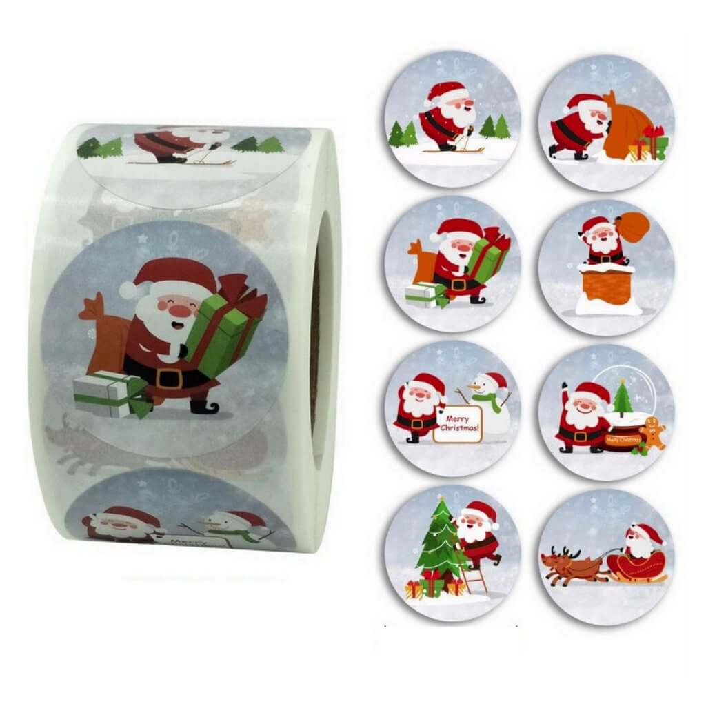 Santa & Reindeer Christmas Stickers 500pcs Roll - Gift Wrapping Supplies
