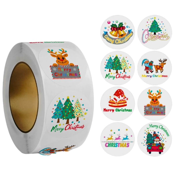 2.5cm Santa In Red Car Paper Round Stickers 50pk