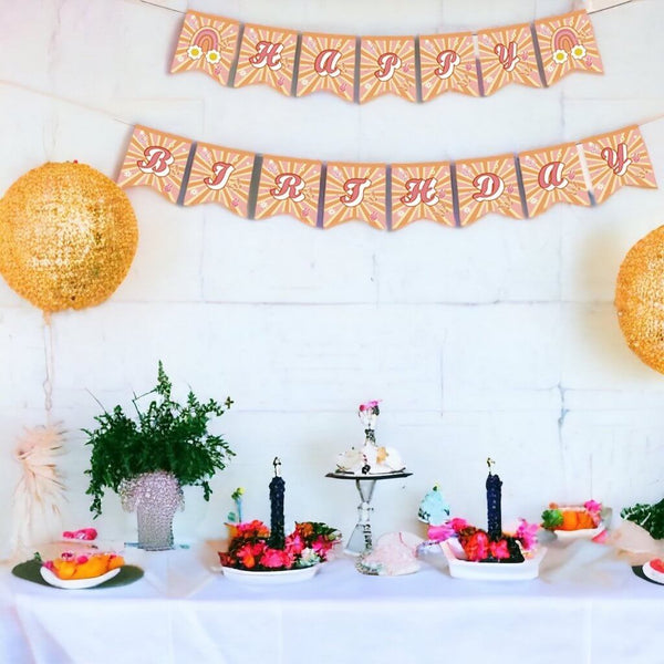 60's Hippie Groovy Boho Happy Birthday Paper Bunting