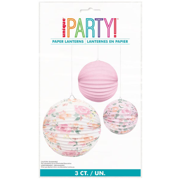 Pink Bloom Floral Accordion Paper Lanterns 3pk