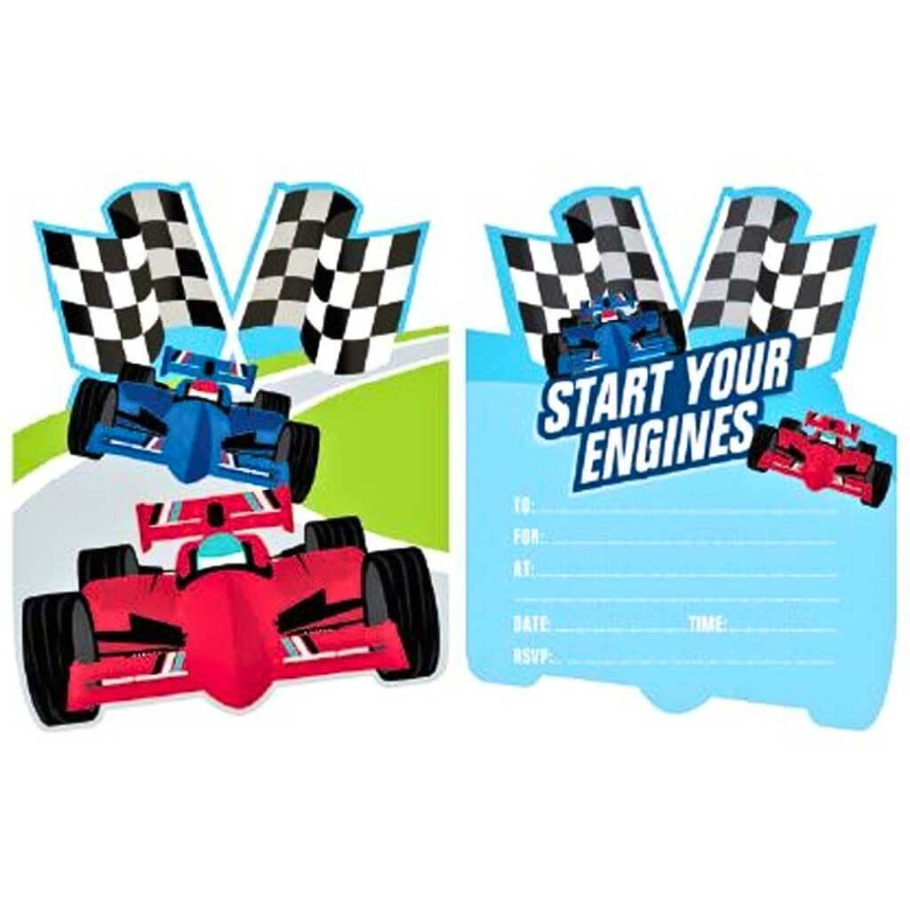 Racing car birthday invitations with envelopes