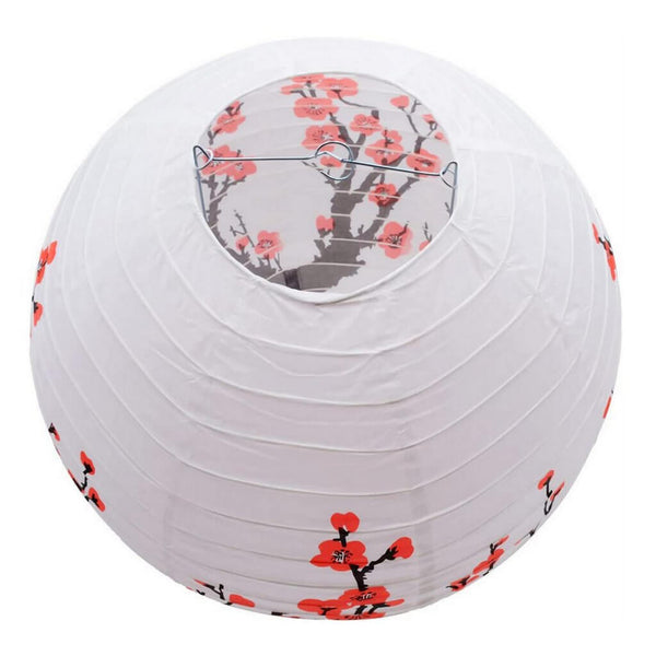 Red Cherry Blossom White Paper Lantern 30cm