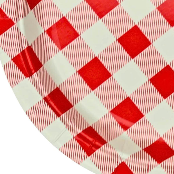 Red Gingham Round Paper Plates 17cm 20pk