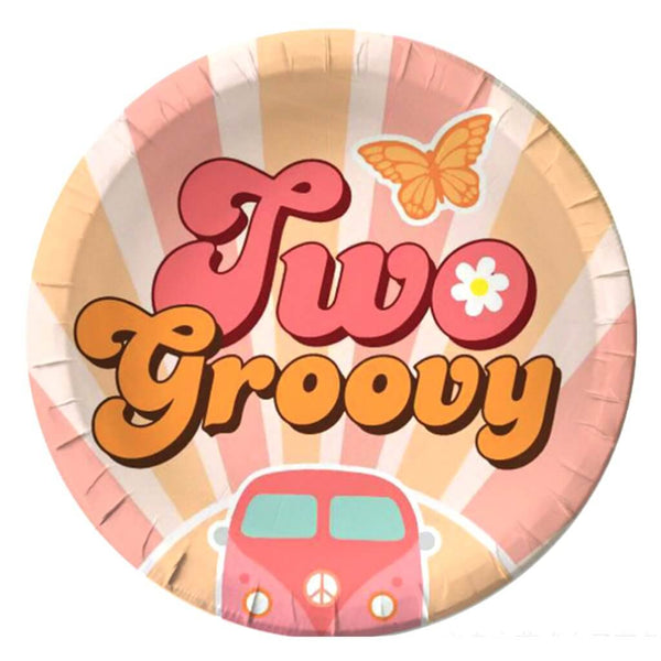 10pk Retro Two Groovy Paper Plates 23cm | Party Supplies