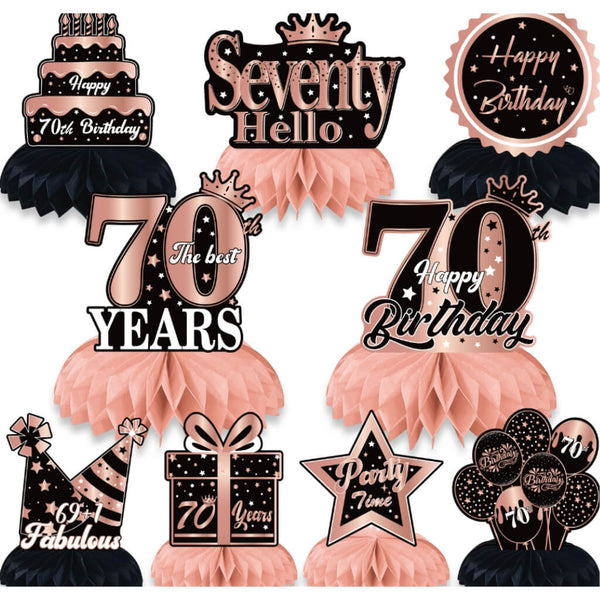 Rose Gold 70th Birthday Honeycomb Centrepieces 9pk