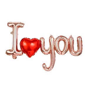 Valentine’s Day rose gold I Love You balloon decoration