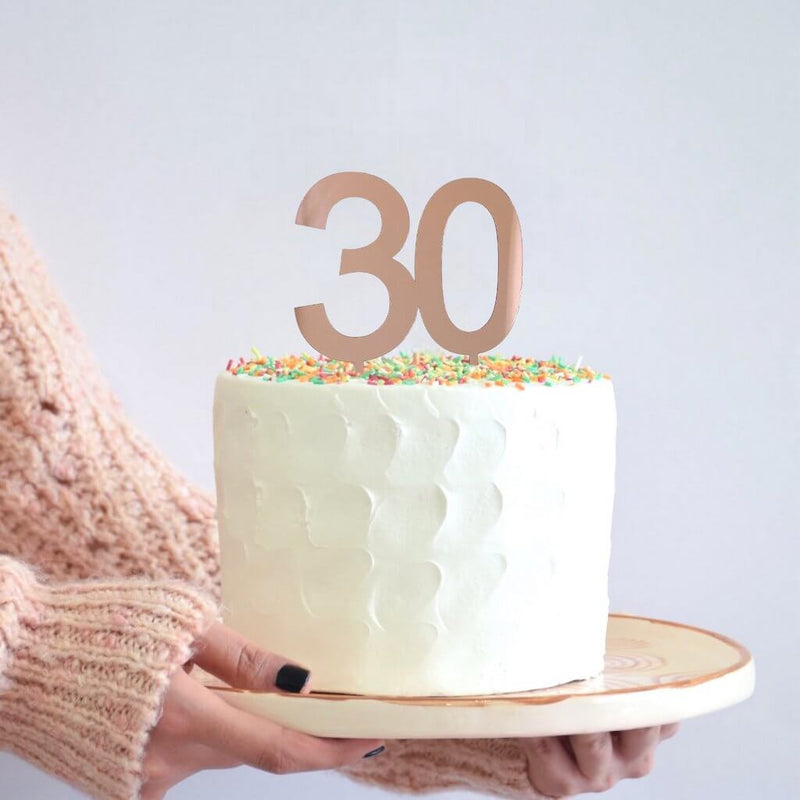 Acrylic Rose Gold Mirror Number 30 Cake Topper