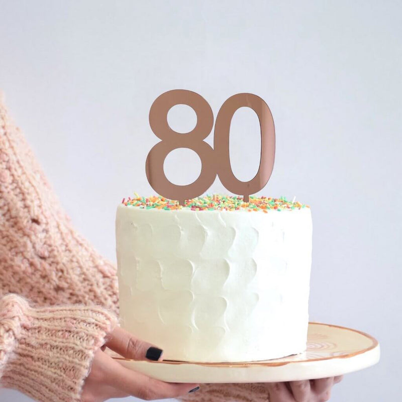 Acrylic Rose Gold Mirror Number 80 Birthday Cake Topper
