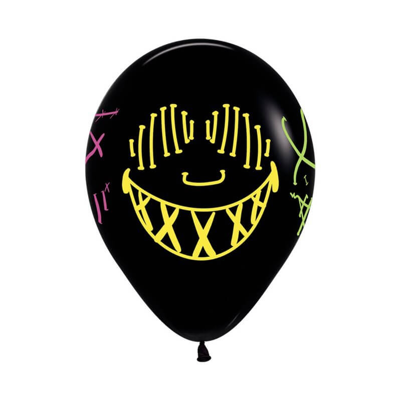 12pk 30cm Neon Masks Black Latex Balloons | Halloween Party Supplies