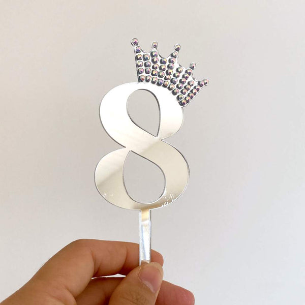 Acrylic Silver Age 8 Rhinestone Crown Cupcake Topper