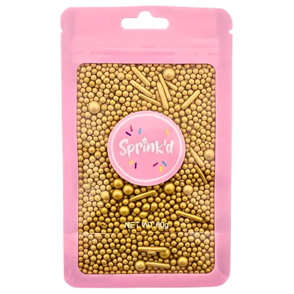 60g bag of Sprink’d gold metallic mix with pearls and rods