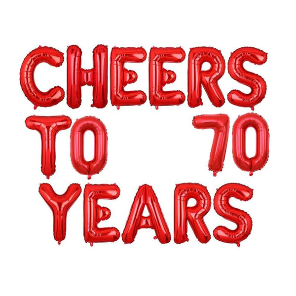16-inch Red CHEERS TO 70 YEARS Foil Balloon Banner