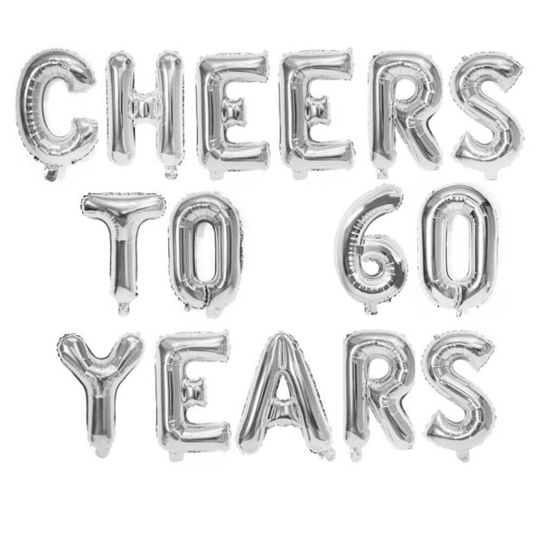16-inch Silver CHEERS TO 60 YEARS Foil Balloon Banner