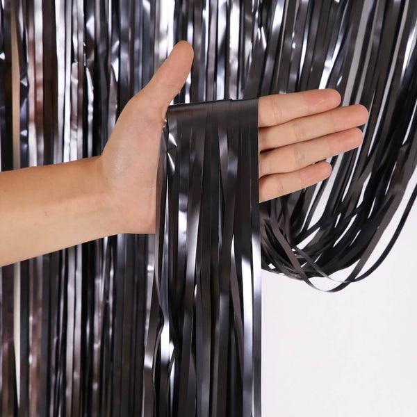 1m x 2m Matte Finish Black Foil Tinsel Fringe Curtain