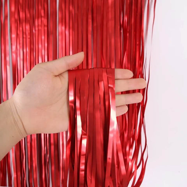 1m x 2m Matte Finish Red Foil Tinsel Fringe Curtain