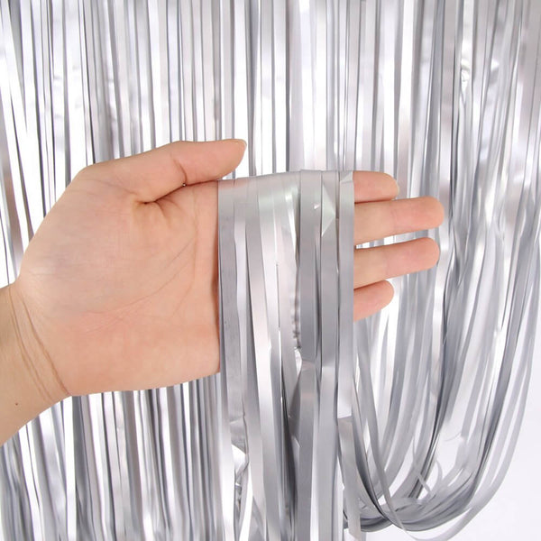 1m x 2m Matte Finish Silver Foil Tinsel Fringe Curtain