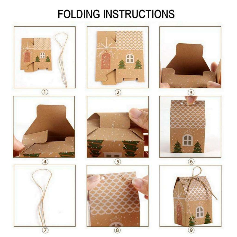 Kraft Paper Christmas House Treat Boxes 5pk