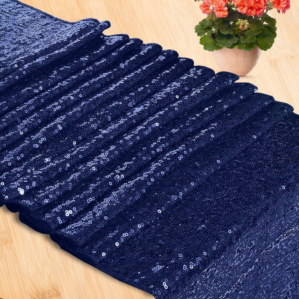 Sparkling Midnight Blue Sequin Table Runner - 30x275cm