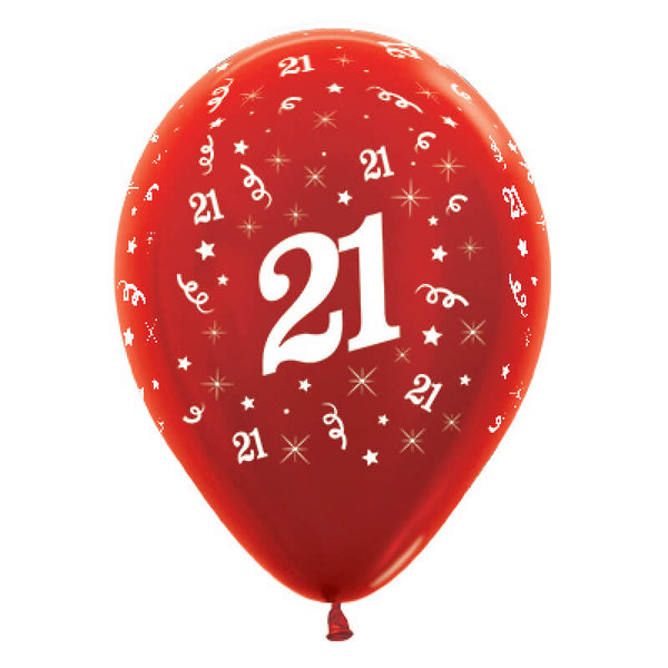 Metallic Red Age 21 Latex Balloons 30cm 25pk