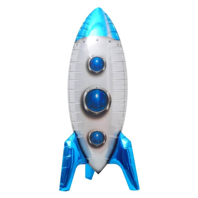 3D Long Blue White Rocket Ship Outer Space Foil Balloon
