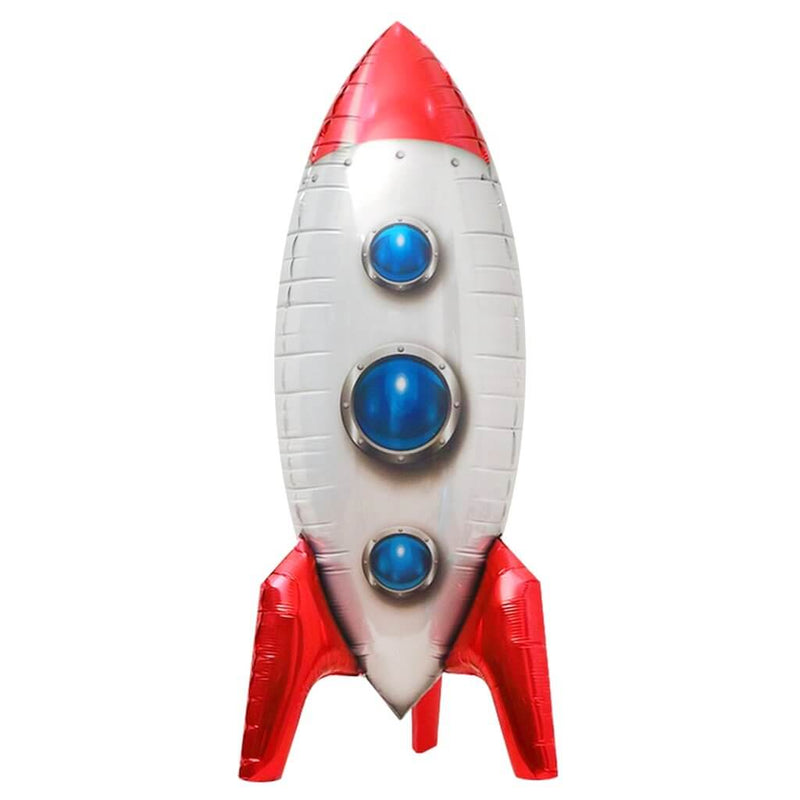 3D Long Red White Rocket Ship Outer Space Foil Balloon