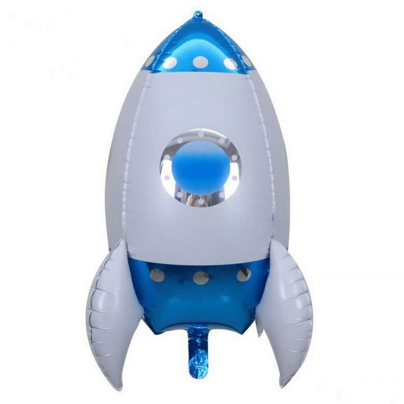 3D Large Blue White Rocket Outer Space Foil Balloon