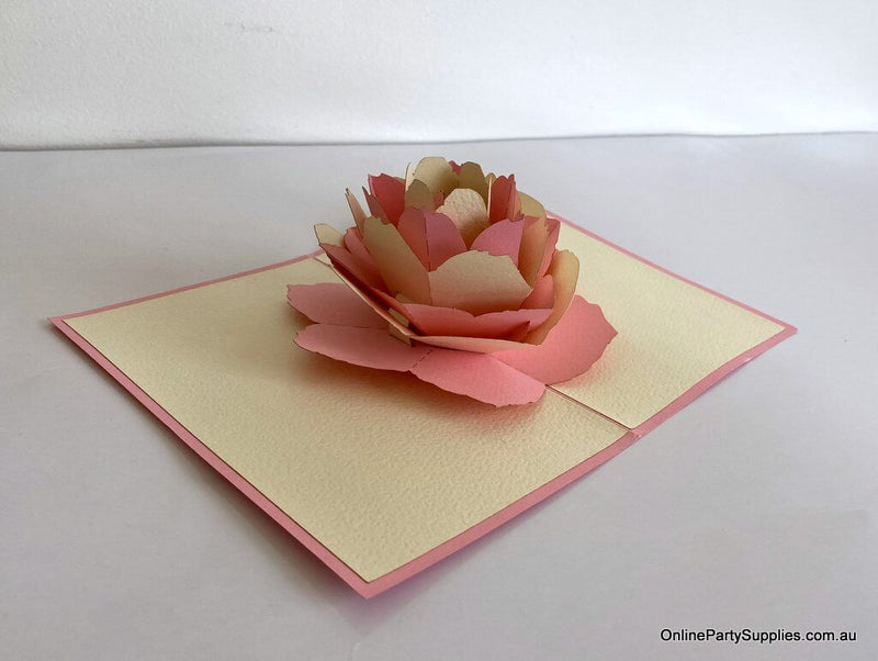 Cream White and Pink Rose Flower Pop Up Card - Pink Cover