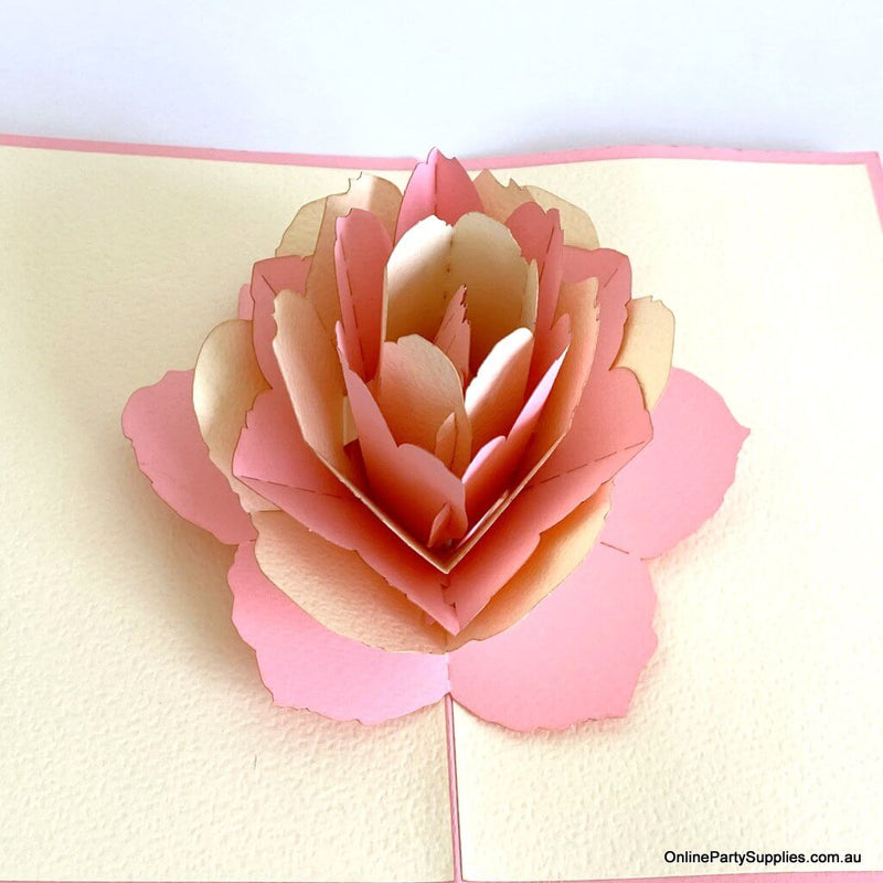 Cream White and Pink Rose Flower Pop Up Card - Pink Cover