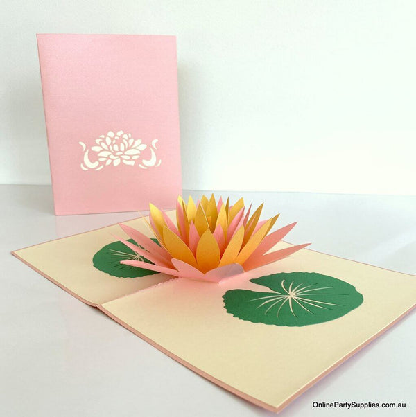 Handmade Yellow Pink Lotus Flower Pop Up Greeting Card