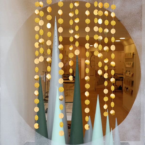 4m Gold Glitter Round Confetti Paper Bunting Garland