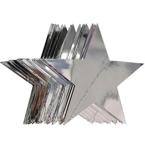 4m Metallic Silver Star Paper Garland | Party Supplies