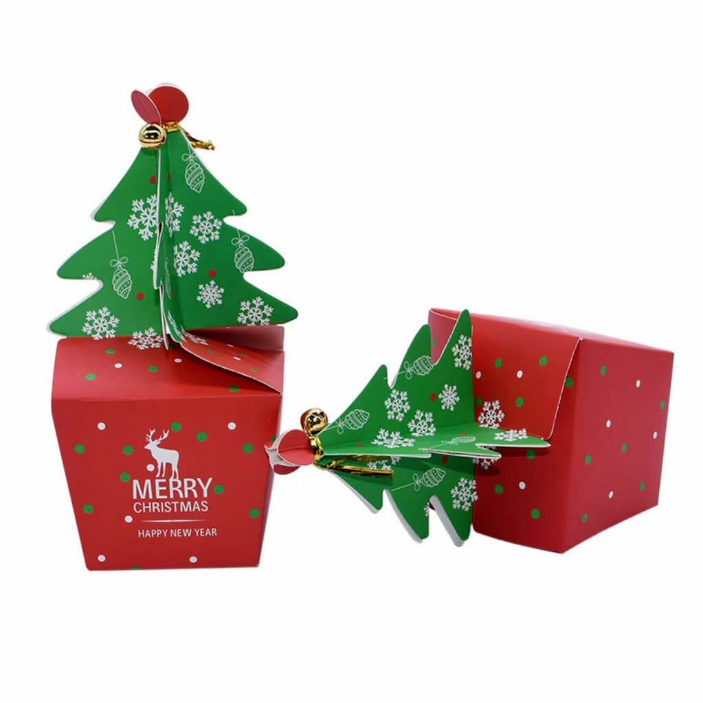 Red Green Christmas Tree Gift Boxes 5pk